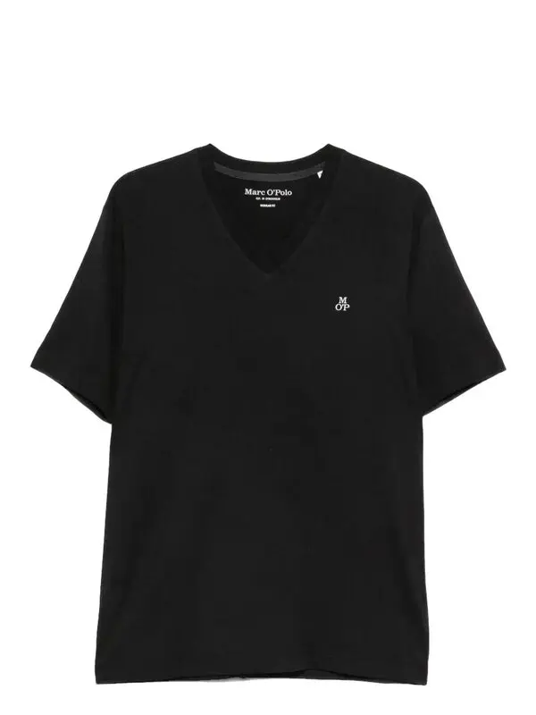 Marc O'polo Logo-embroidered V-neck T-shirt - Black