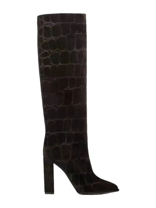 LE SILLA Suede Knee-high Pointed Toe Block Heel Boots - Brown