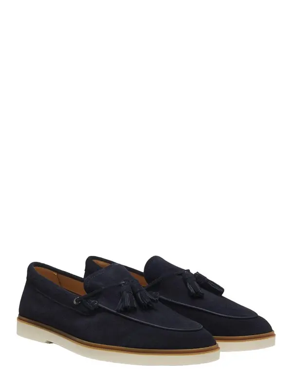 BOSS Suede Loafers With Tassel Trim - Dark Blue
