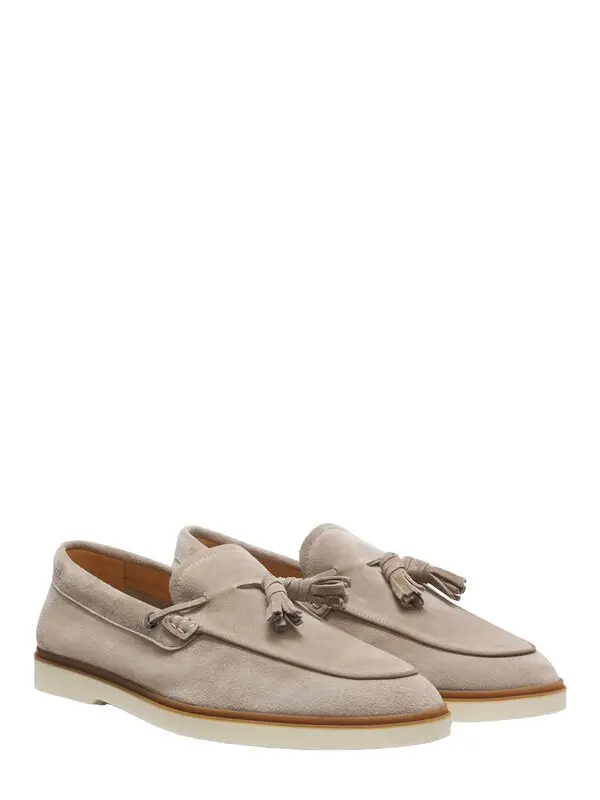 BOSS Suede Loafers With Tassel Trim - Khaki