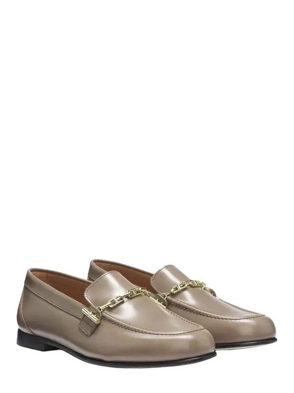 BOSS Leather Loafers With Chain Trim And Logo Detail - Brown