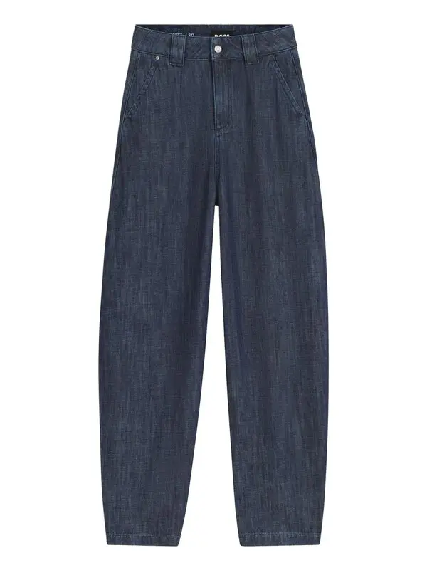 BOSS Barrel-leg Jeans In Textured Open-weave Denim - Dark Blue