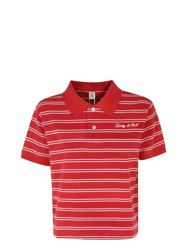 SPORTY & RICH Ruby Logo Embroidered Polo Top - Red