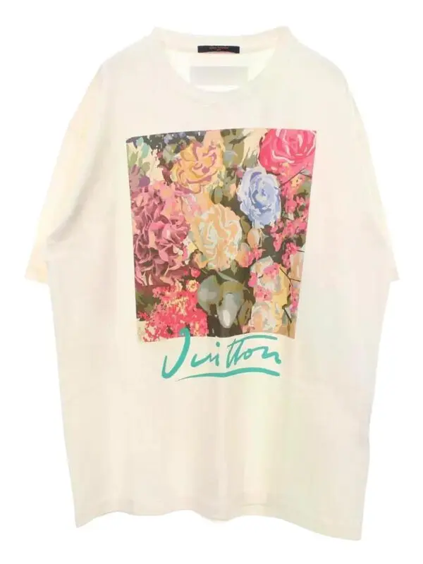 LOUIS VUITTON Flower-print Cotton T-shirt - Neutrals