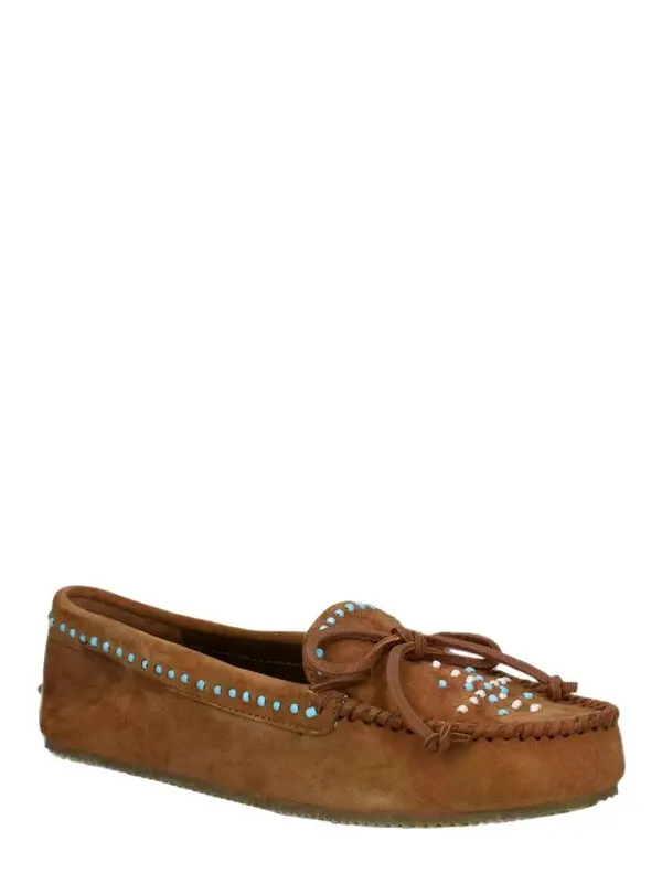 DE SIENA Bead-embellished Suede Loafers - Brown