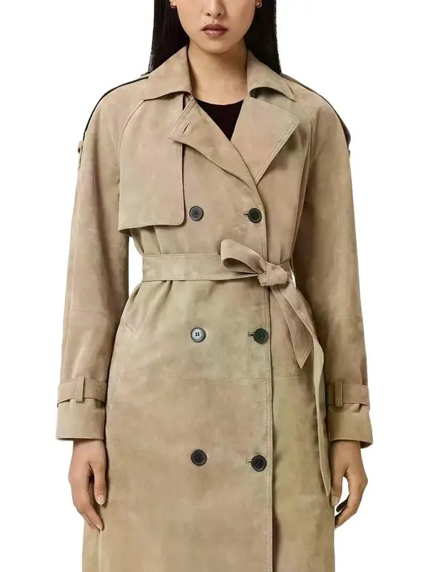 ALLSAINTS Reed Double-breasted Suede Trench Coat - Neutrals