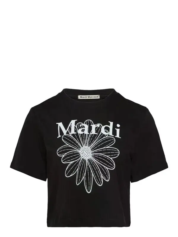 MARDI MERCREDI Cropped T-shirt With Floral Print - Black