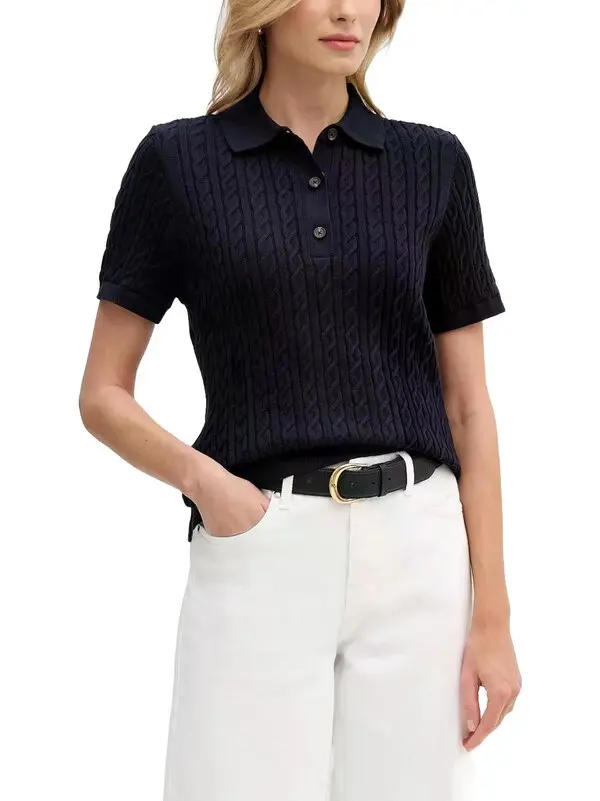Barbour Hartland Cable Knit Polo Top - Blue
