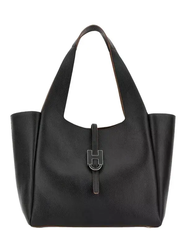 Hogan Trend Shopping Bag In Exposed-grained Leather - Black