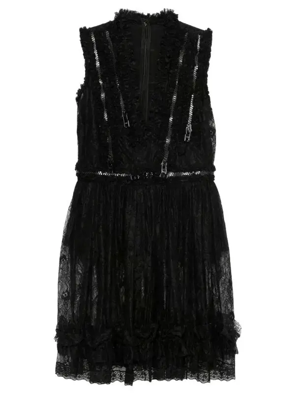 Givenchy Lace-trimmed Ruffled Mini Dress - Black
