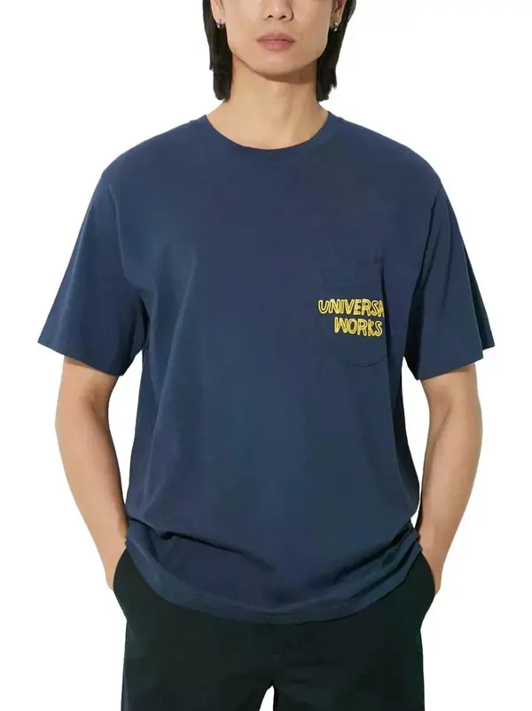 Universal Works Logo-print Chest-pocket T-shirt - Blue