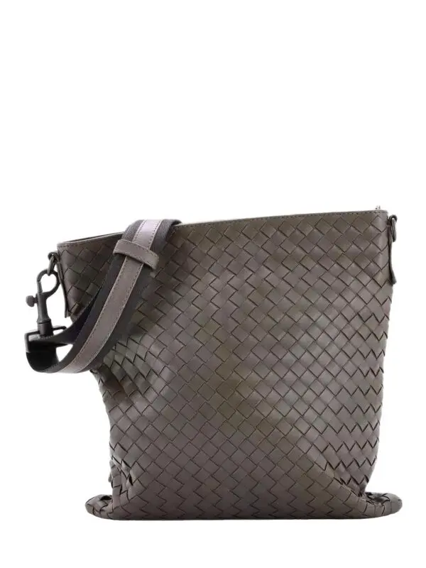 Bottega Veneta Intrecciato Nappa Flat Messenger Bag - Grey