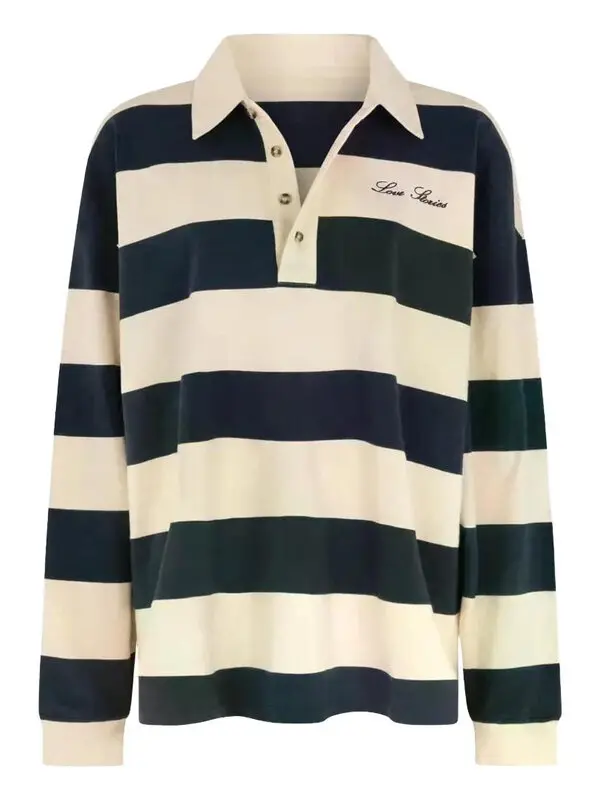 Love Stories Striped Long-sleeve Polo Shirt - Blue