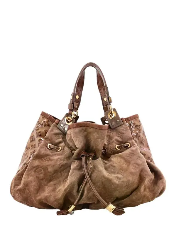 LOUIS VUITTON Irene Handbag Monogram Embossed Suede And Patent Shoulder Bag - Brown