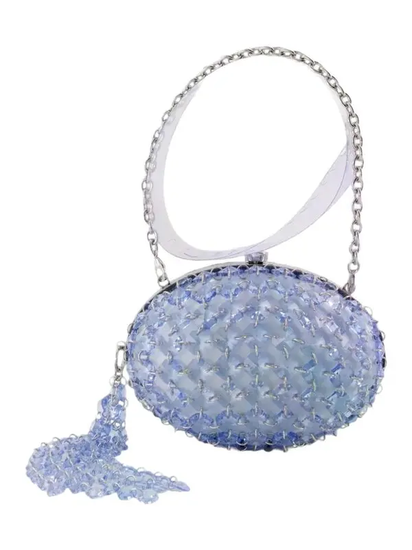SELF-PORTRAIT Oval Clutch Bag With Crystal Embellishments - Blue