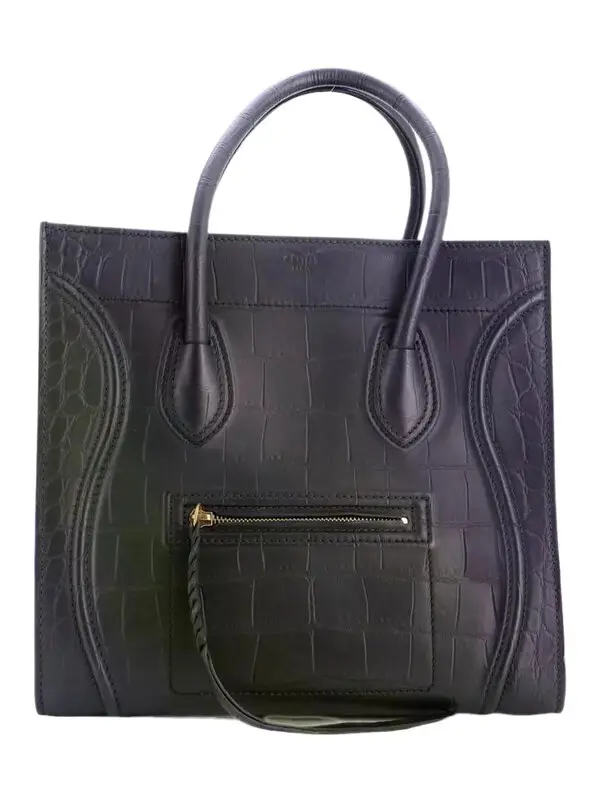 Celine Crocodile Embossed Leather Medium Tote Bag - Black