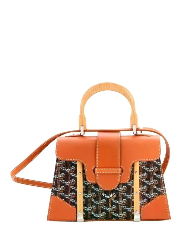 Goyard Structured Saigon Top Handle Bag In Coated Canvas With Leather Mini Satchel - Brown