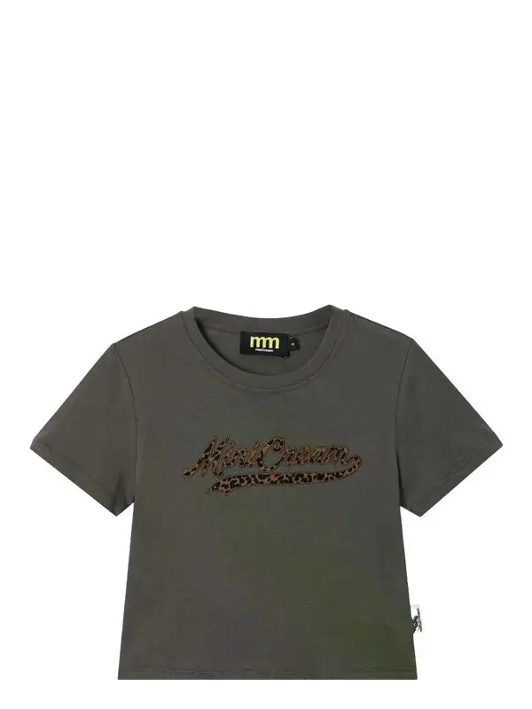 MINI CREAM Leopard Print Logo Patch T-shirt - Grey