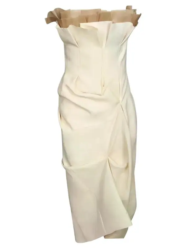Khaite Beige Tulle-trimmed Draped Midi Dress - Neutrals