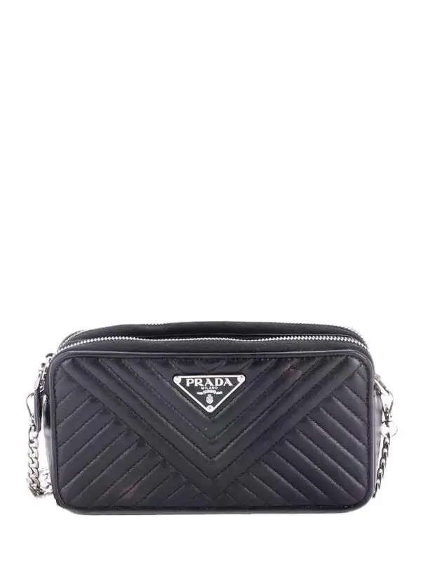 Prada Double Zip Wallet On Chain Crossbody Bag - Black