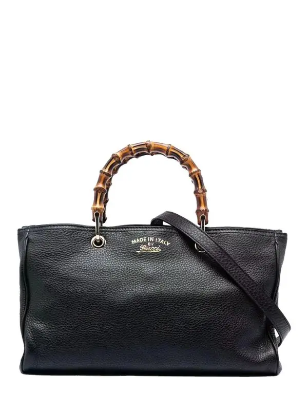 Gucci Medium Calfskin Bamboo Shopper Satchel - Black