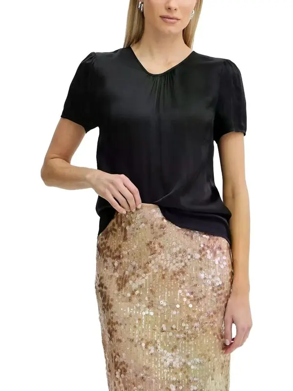 FRACOMINA Short-sleeve V-neck Blouse - Black