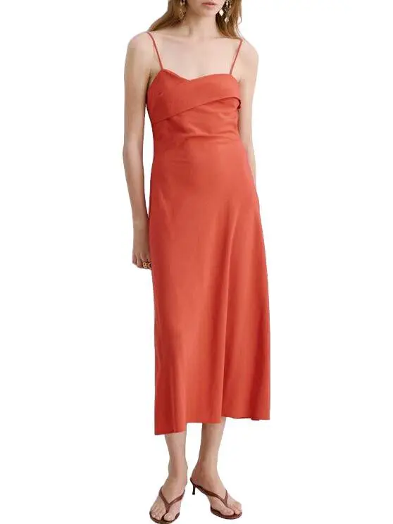 Mango Cross Neck Tie Back Midi Dress - Red
