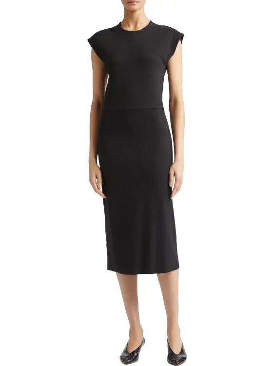 JIL SANDER Cap Sleeve Midi Dress With Back Slit - Black