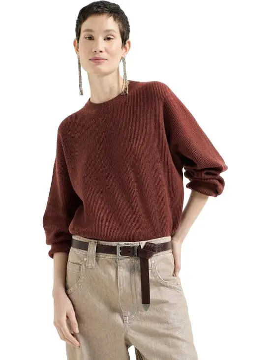 Brunello Cucinelli Sparkling Cashmere English Rib Sweater - Ruby