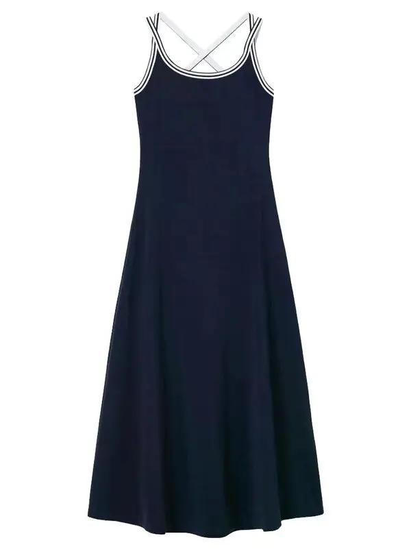 B+AB Contrast-trim Crossover-strap Midi Dress - Blue