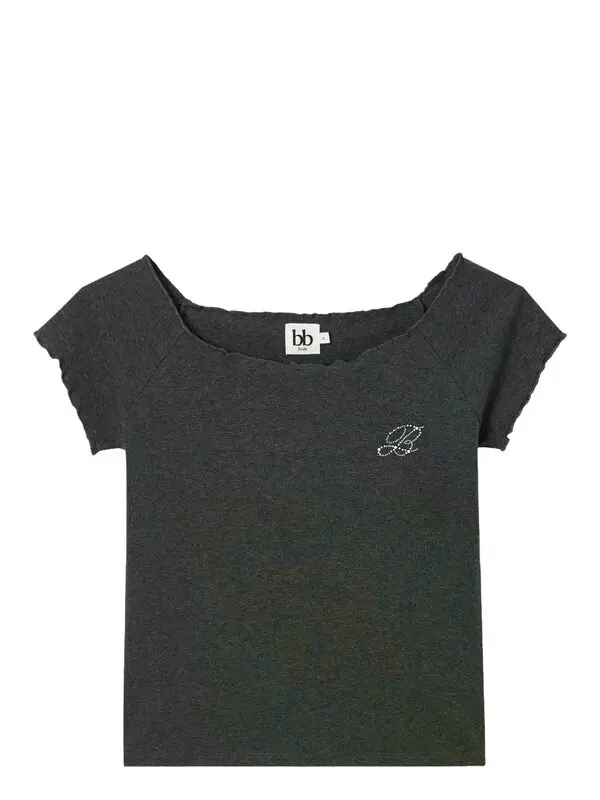 B+AB Lettuce Trim Rhinestone-embellished T-shirt - Grey