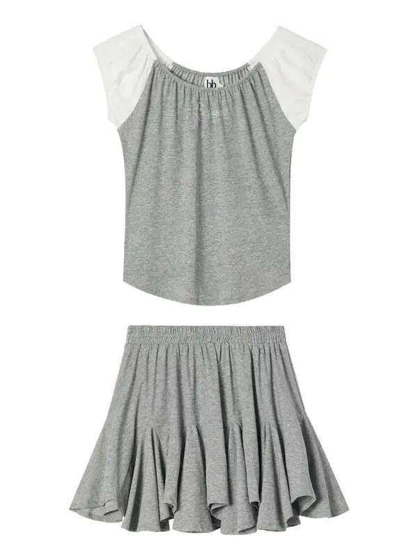 B+AB Embellished Top And Skirt Set - Grey