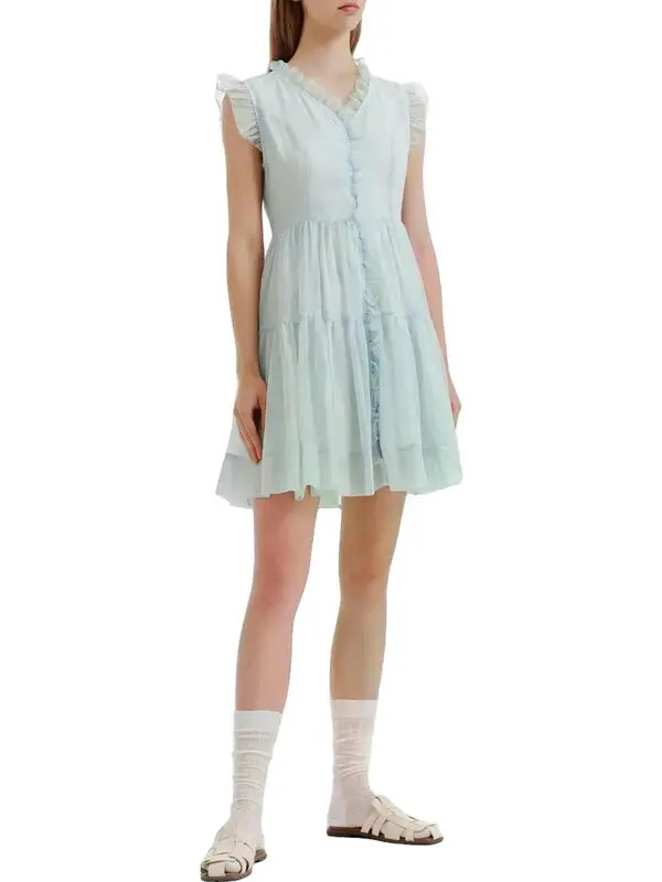 B+AB Ruffled Mini Dress - Blue