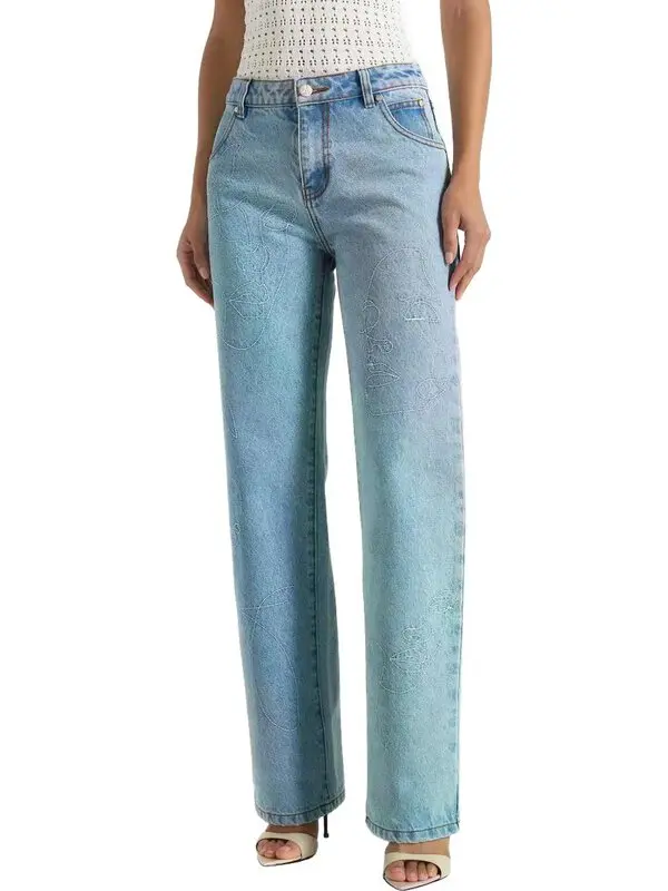 Manière De Voir Calista Embroidered Straight-leg Jeans - Blue