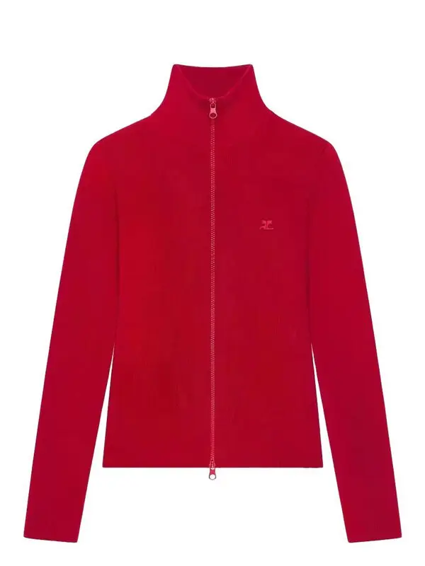 COURREGES Embroidered Logo Zip Cardigan - Red