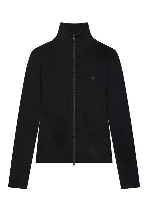 COURREGES High Neck Zip-up Merino Wool Sweater - Black