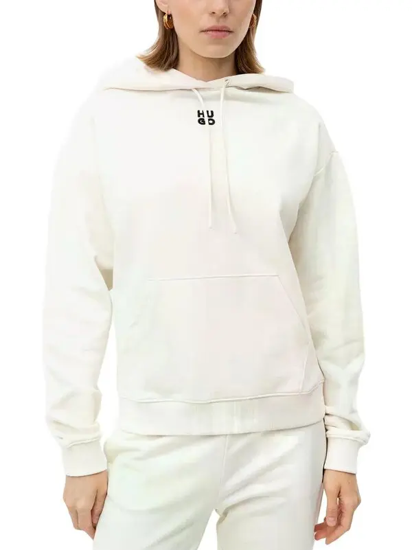Hugo Logo Print Drawstring Hoodie - Neutrals