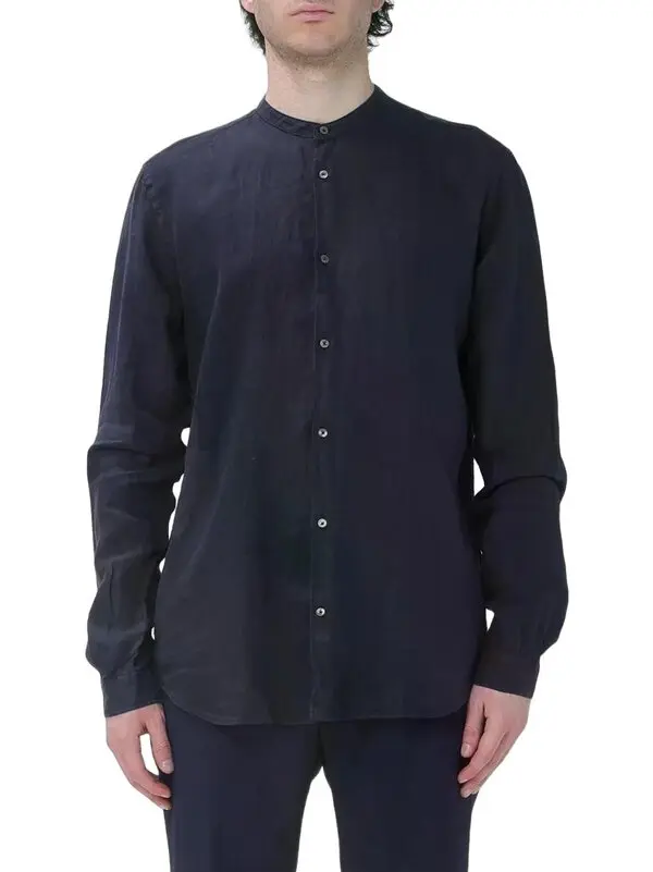 BROOKSFIELD Mandarin-collar Linen Shirt - Blue