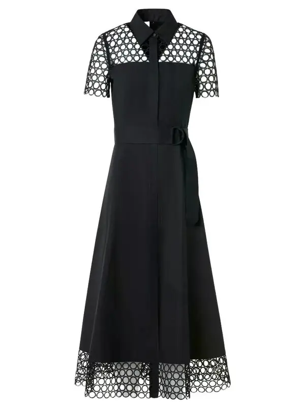 Akris Eyelet Guipure Cotton Poplin Midi Dress - Black