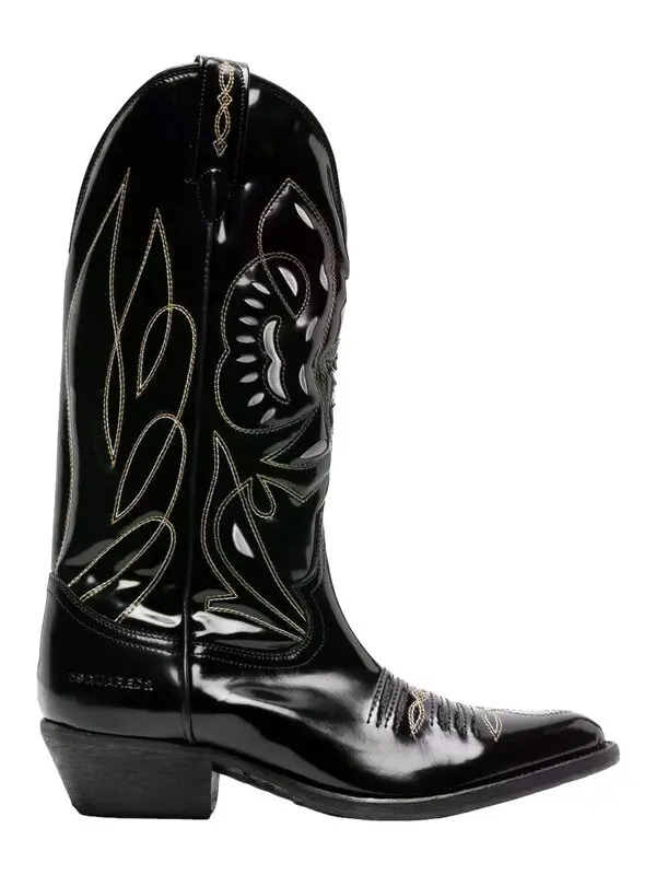 Dsquared2 Stitched Leather Western Boots - Black