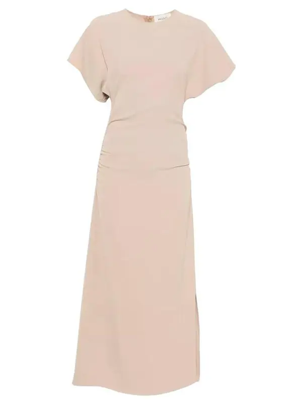 VICOLO Ruched Detail Midi Dress - Neutrals