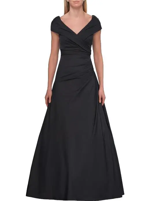 La Femme Off-the-shoulder Stretch Taffeta A-line Gown - Black