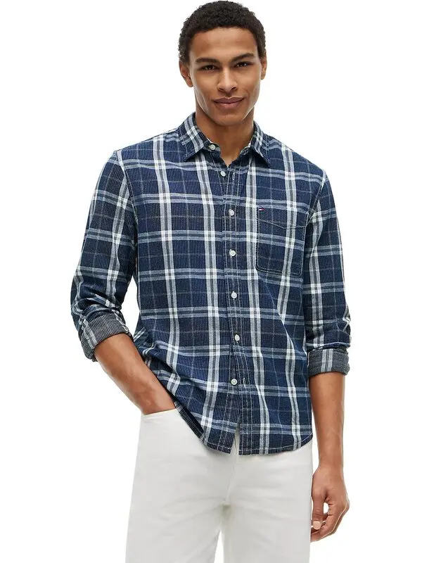 Tommy Hilfiger Regular Fit Plaid Dobby Pocket Shirt - Indigo Plaid