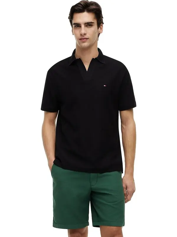 Tommy Hilfiger Classic Fit Open Placket Crepe Polo - Black