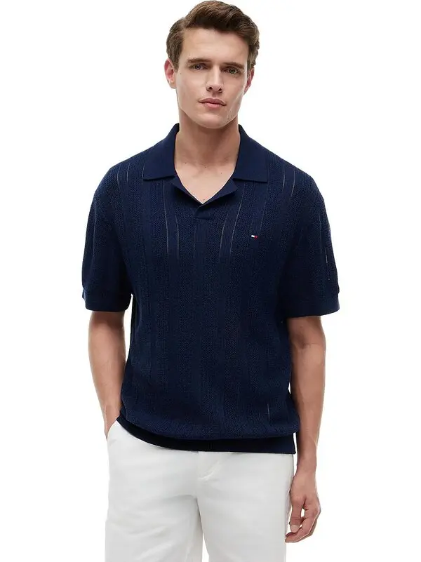 Tommy Hilfiger Relaxed Fit Pointelle Sweater Polo - Light Navy Heather