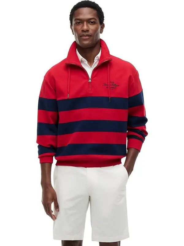 Tommy Hilfiger Breton Stripe Quarter-zip Sweatshirt - Medium Red