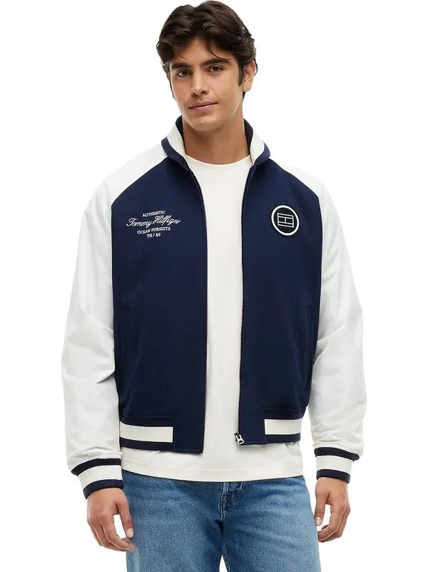 Tommy Hilfiger Nautical Mixed-media Bomber Jacket - Light Navy