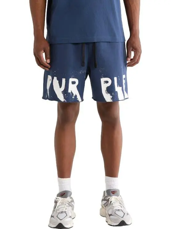 PURPLE BRAND Cotton Fleece Shorts With Smear Logo - Blue