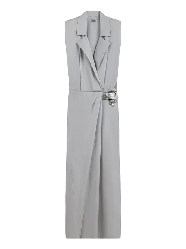 NOCTURNE Sleeveless Maxi Dress With Embellished Belt Detail - Grey