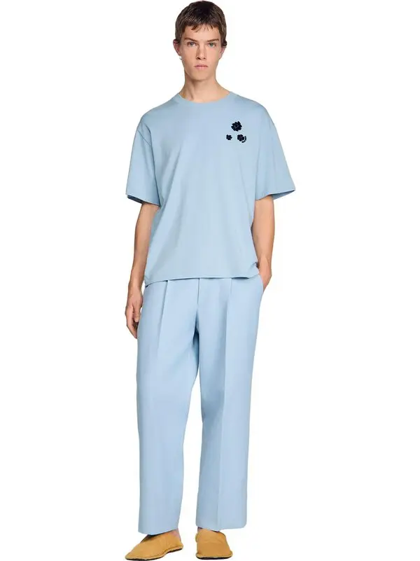 Sandro Flower Print Cotton T-shirt - Sky Blue
